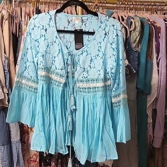 Tops | Blue Lace Womens Top | Poshmark